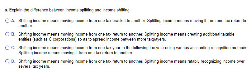 Solved a. ﻿Explain the difference between income splitting | Chegg.com