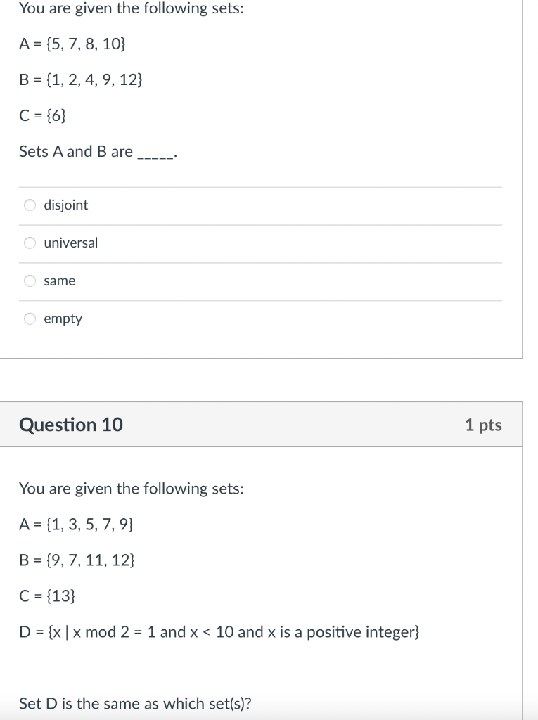 Solved You are given the following sets: | Chegg.com
