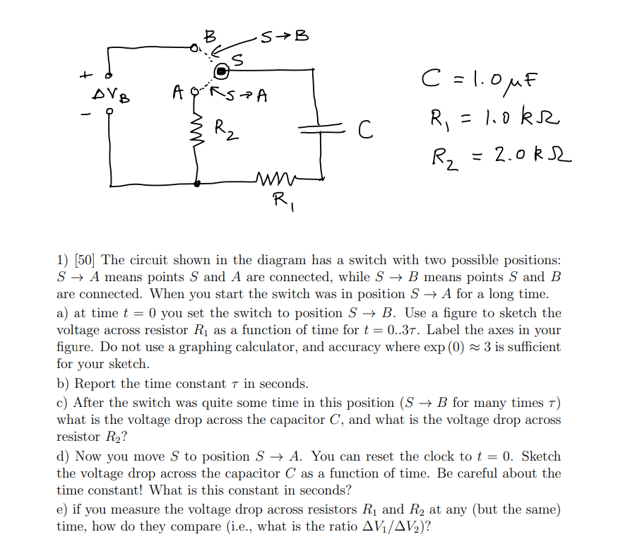 Solved B SB s S + + c=1.0uf AVB A A GRSA mm R₂ С R, =1.0 kr | Chegg.com