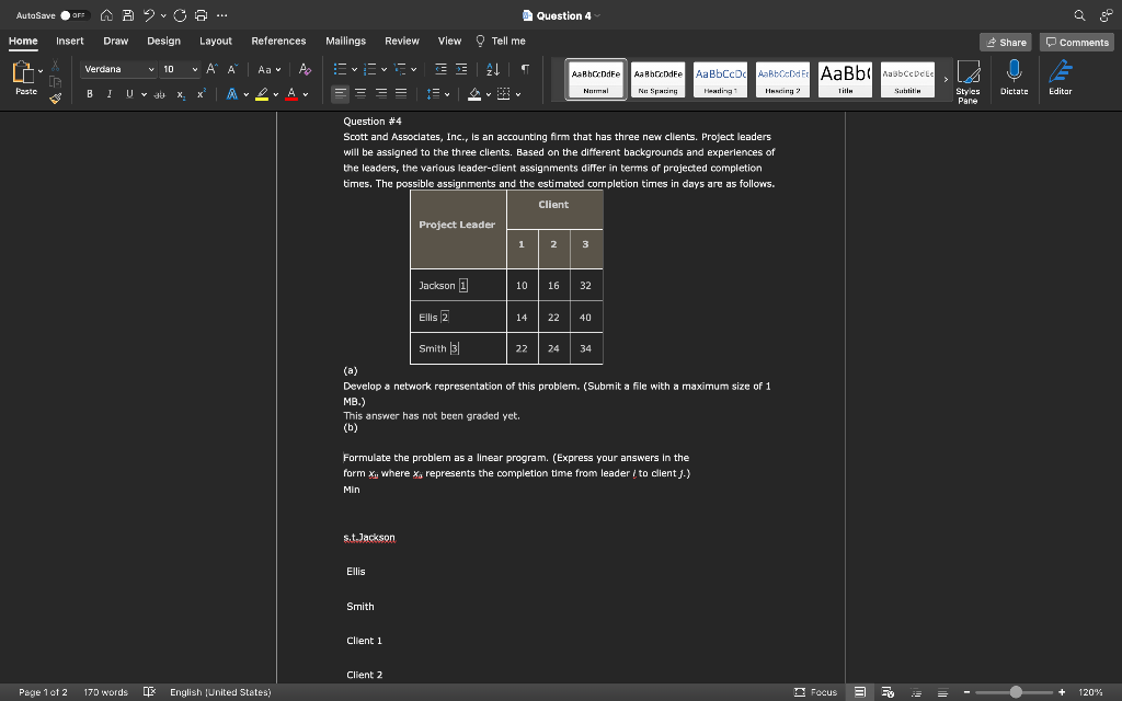 Solved AutoSave OF AAG... Question 4 Home - Insert Draw | Chegg.com