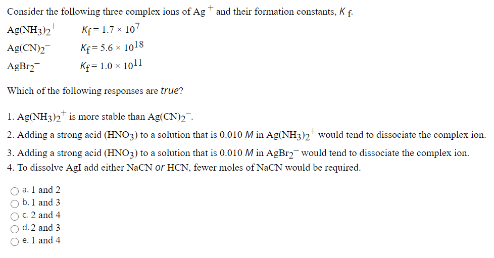 Solved Consider the following three complex ions of Ag and | Chegg.com