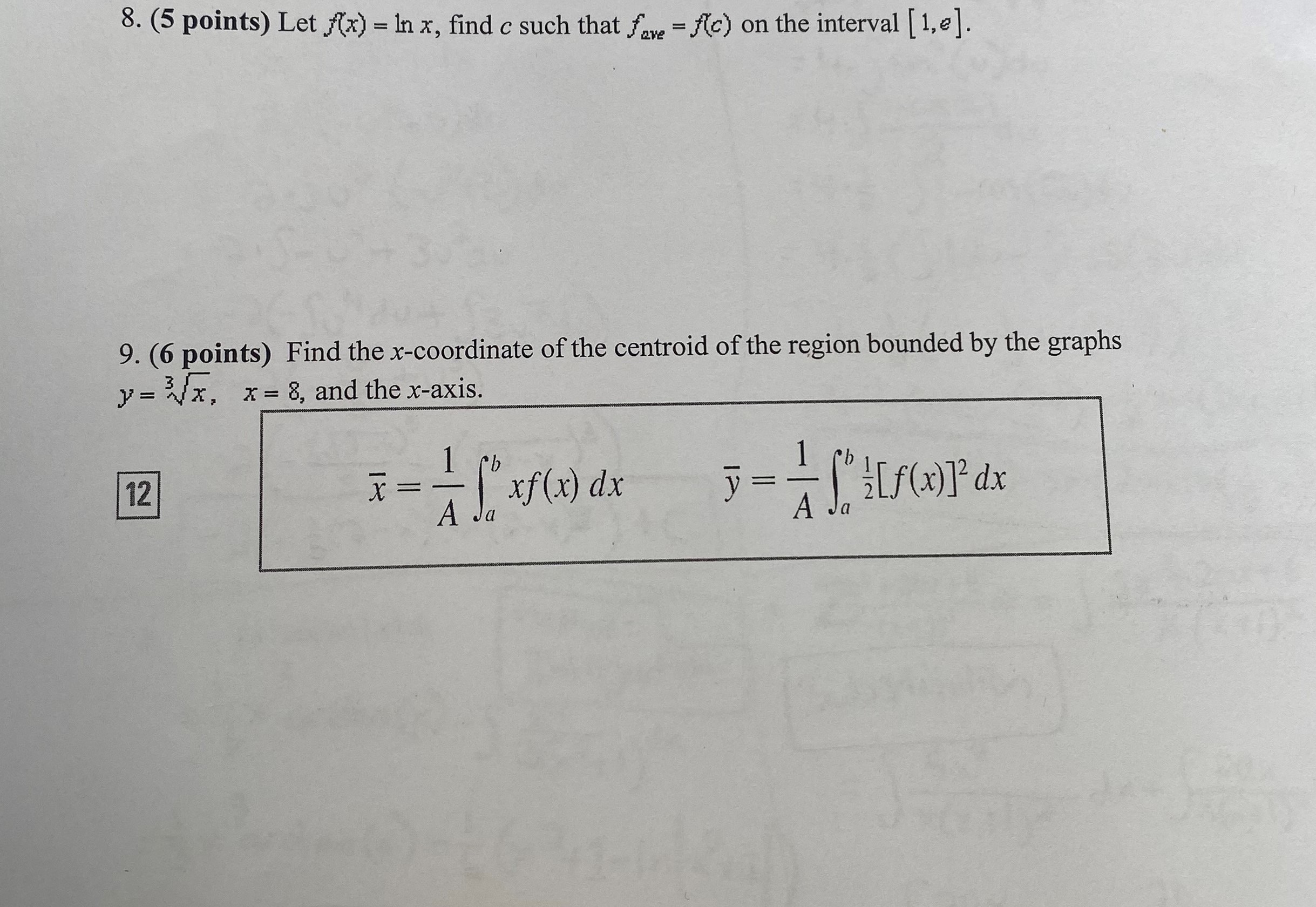 Solved 8. (5 points) Let f(x)=lnx, find c such that | Chegg.com