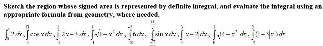Solved Sketch the region whose signed area is represented by | Chegg.com