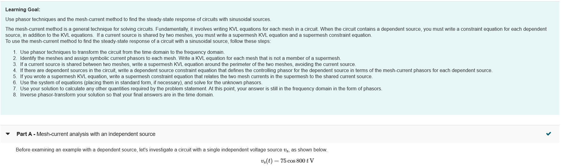 Solved Learning Goal: Use phasor techniques and the | Chegg.com