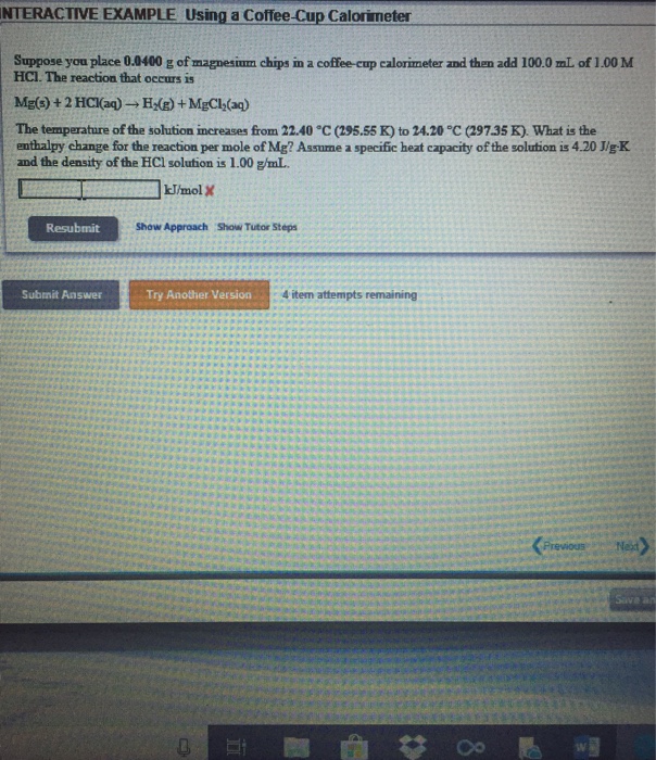 Solved NTERACTIVE EXAMPLE Using a Coffee-Cup Calorimeter | Chegg.com