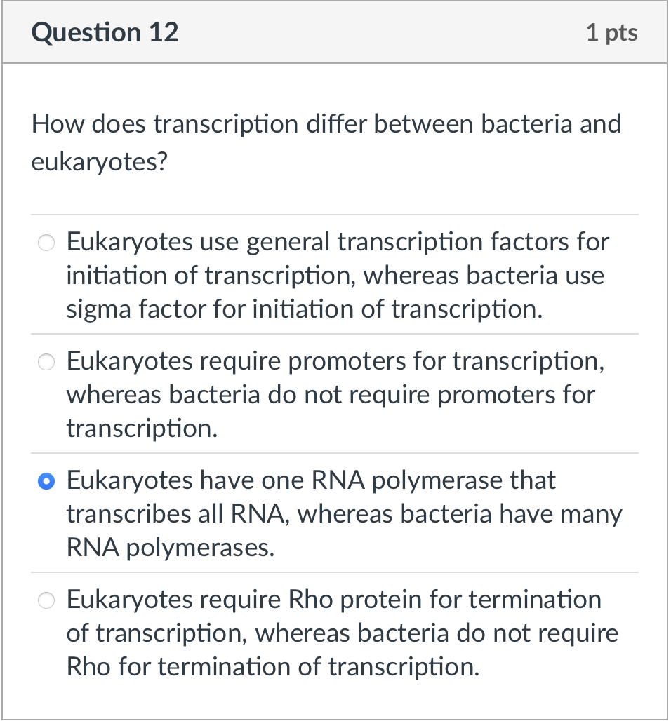 Solved Question 12How does transcription differ between | Chegg.com