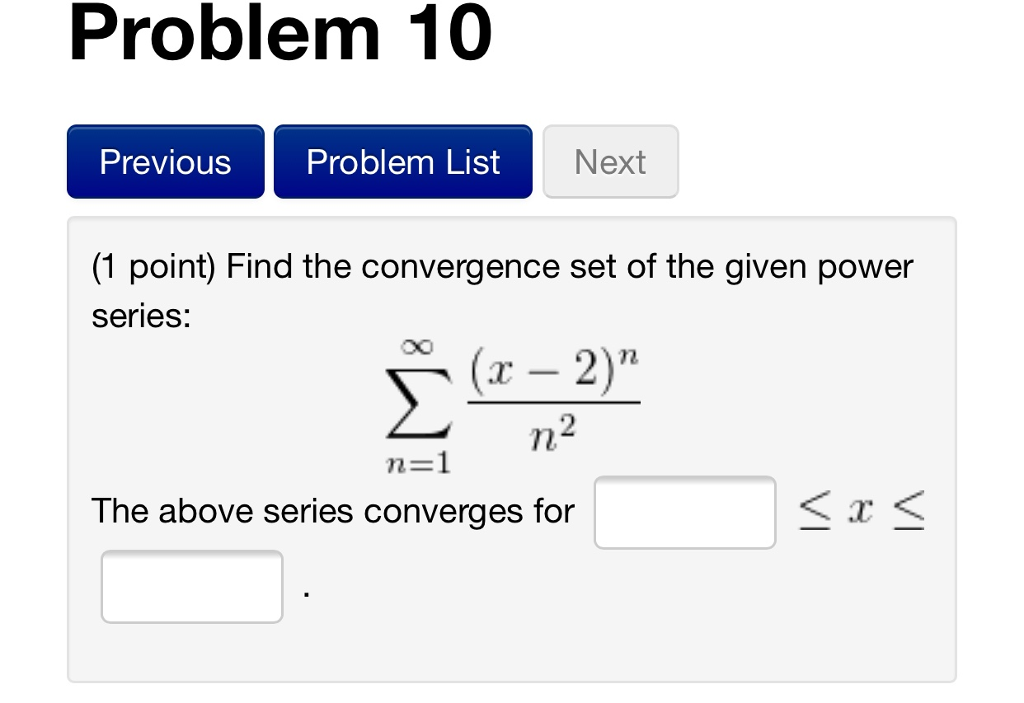Solved Problem 10 Previous Problem List Next (1 point) Find | Chegg.com