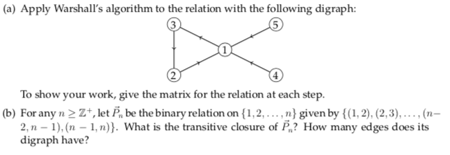 Solved (a) Apply Warshall's algorithm to the relation with | Chegg.com