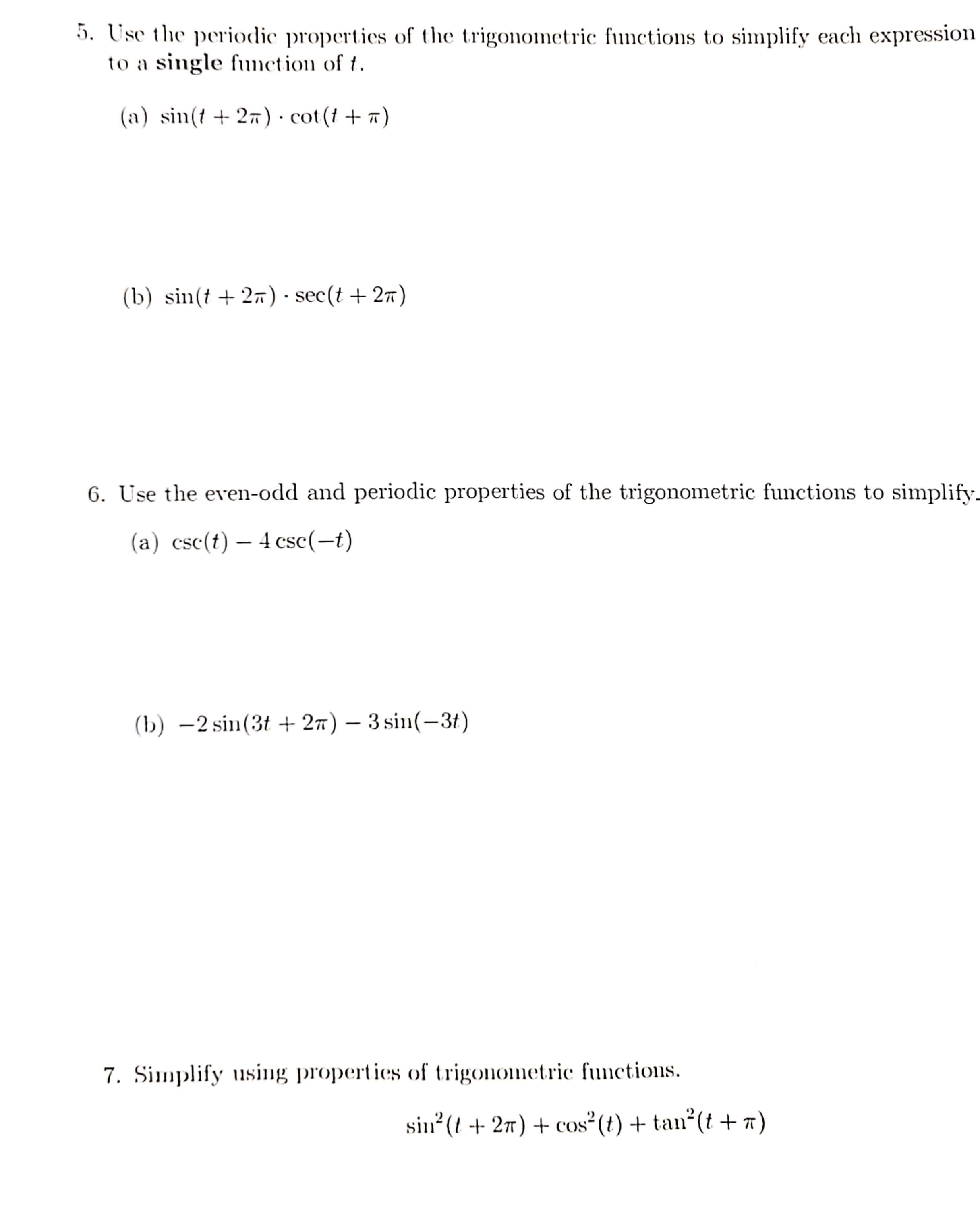 Solved 5. Use the periodic properties of the trigonometric | Chegg.com