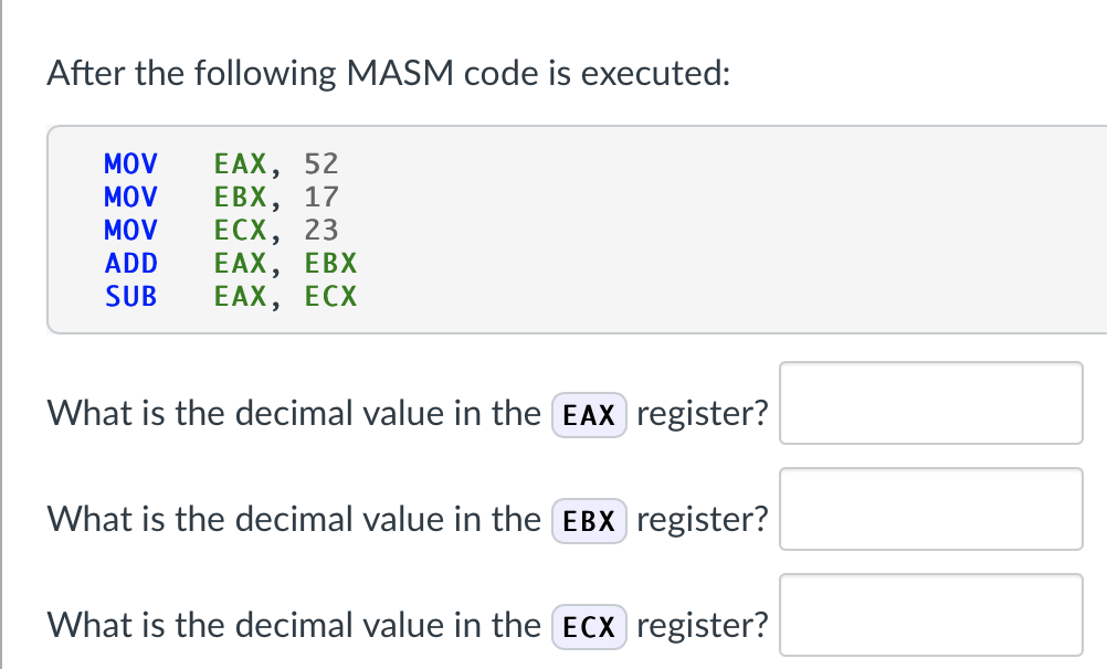 Solved After the following MASM code is executed: MOV MOV | Chegg.com