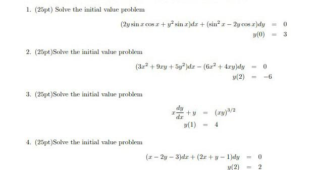 Solved 1. (25pt) Solve the initial value problem (2y sin 2 | Chegg.com Solved 1. (25pt) Solve the initial value problem (2y sin 2 | Chegg.com