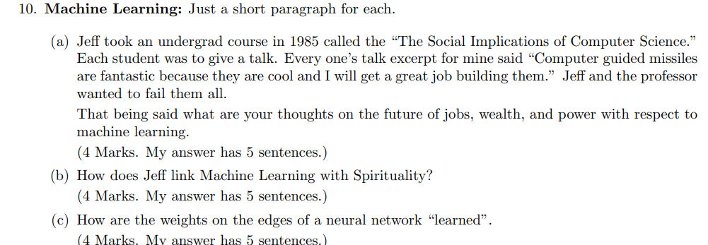 Solved 10. Machine Learning: Just a short paragraph for | Chegg.com