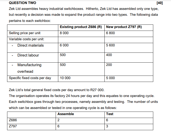 QUESTION TWO [40] Zek Ltd assembles heavy industrial | Chegg.com