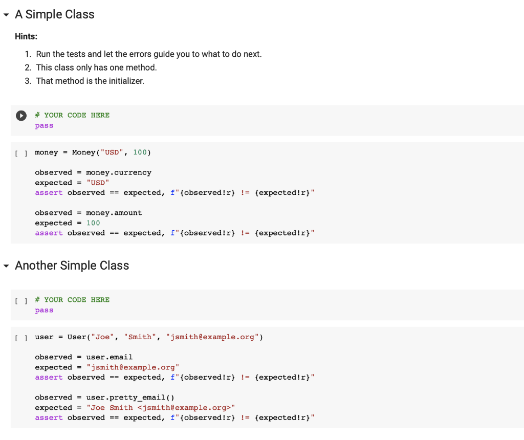 Solved A Simple Class Hints: next. 1. Run the tests and let | Chegg.com