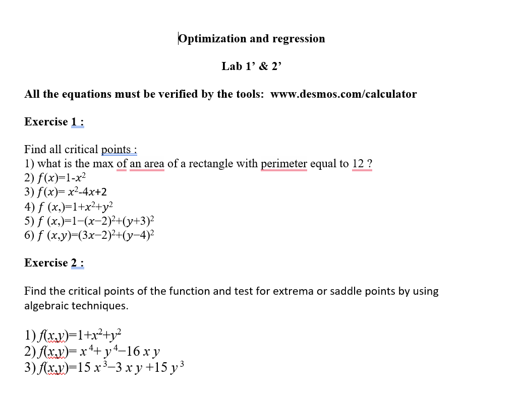 Solved Optimization and regression Lab 1' \& 2' All the | Chegg.com