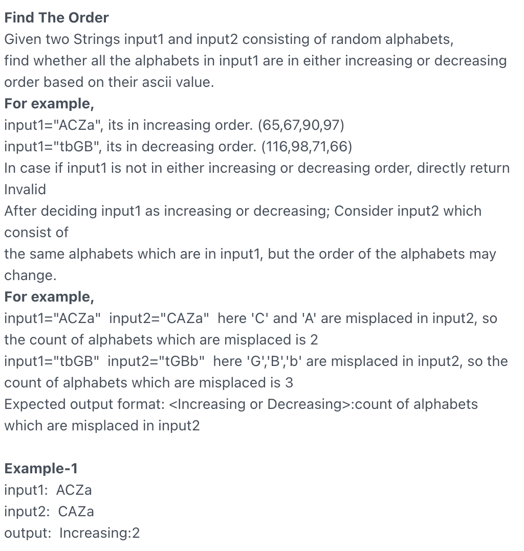 Solved Find The Order Given Two Strings Input1 And Input2 Chegg