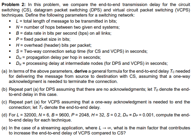 Problem 2: In this problem, we compare the end-to-end | Chegg.com