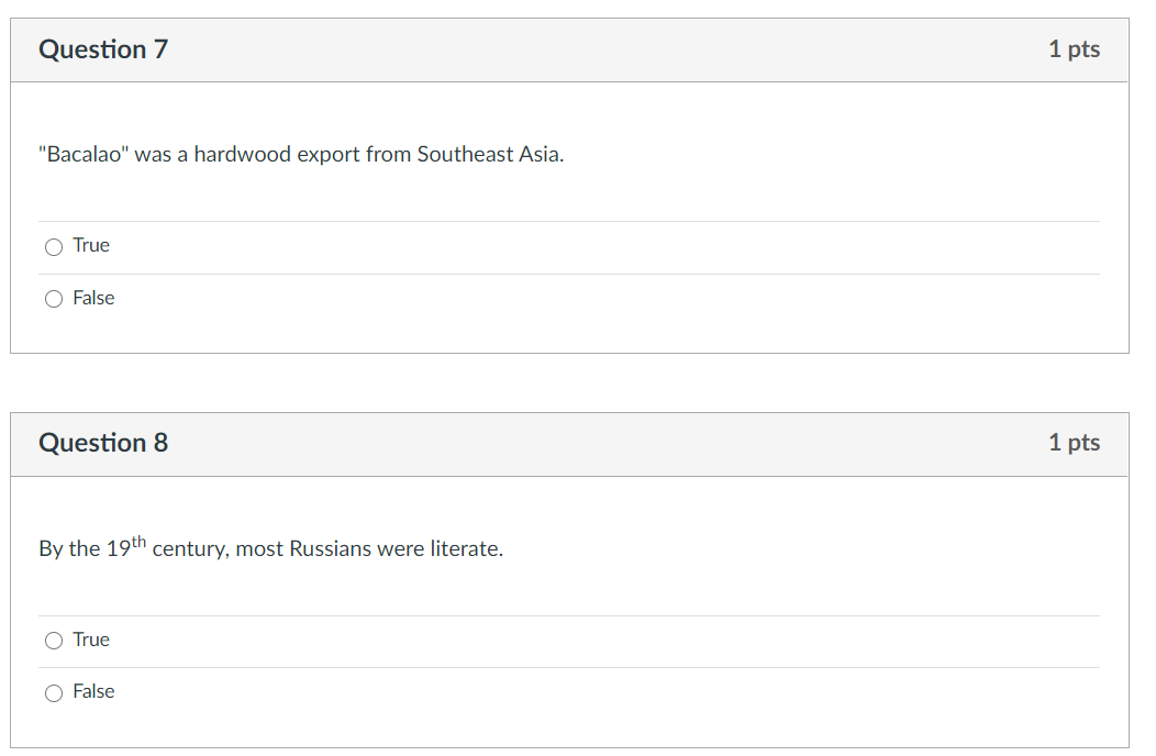Solved Question 7 1 pts "Bacalao" was a hardwood export from | Chegg.com