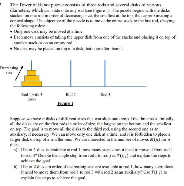 Solved 3. The Tower of Hanoi puzzle consists of three rods | Chegg.com