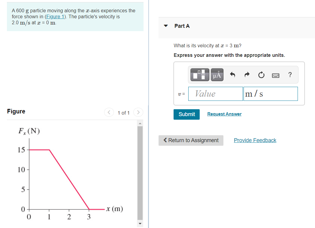 Solved A 600 g particle moving along the x-axis experiences | Chegg.com