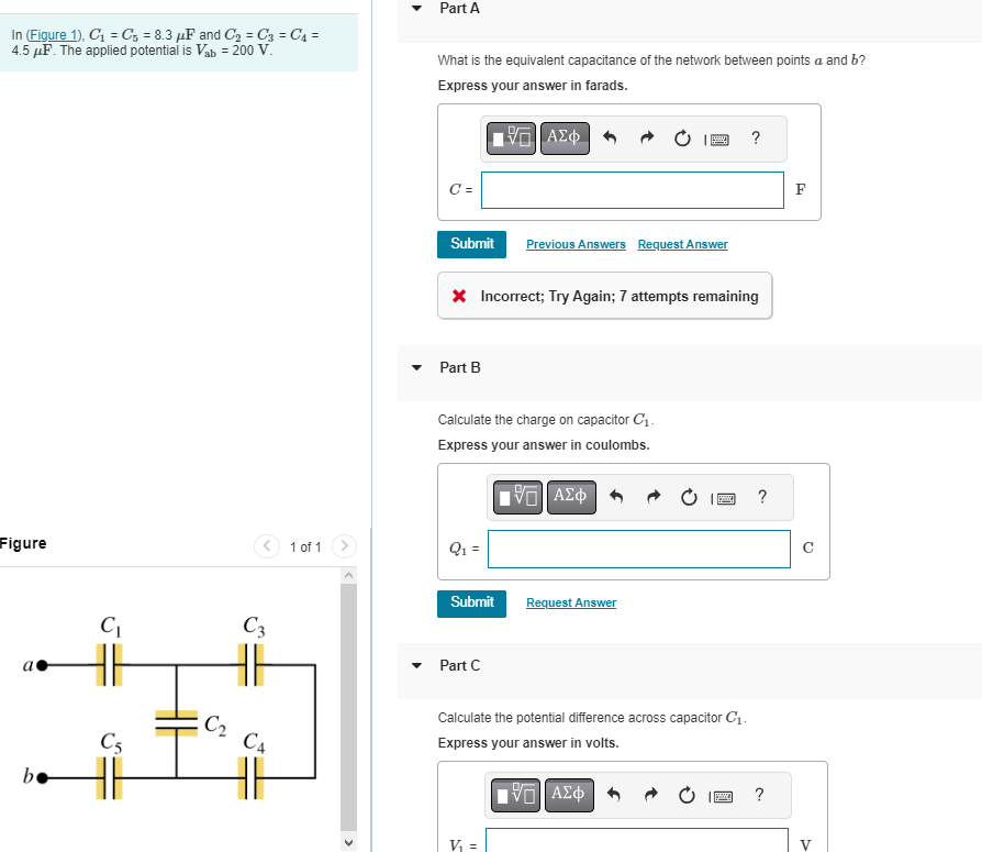 Solved In (Figure 1), C1=C5=8.3μF and C2=C3=C4= 4.5μF. The | Chegg.com