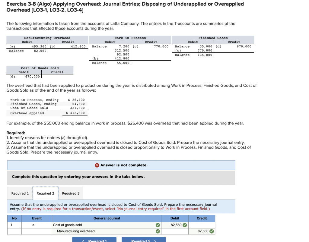 Solved Exercise 3-8 (Algo) Applying Overhead; Journal | Chegg.com