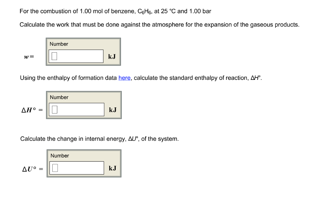 Solved For the combustion of 1.00 mol of benzene, C6H6 (∆Hf° | Chegg.com