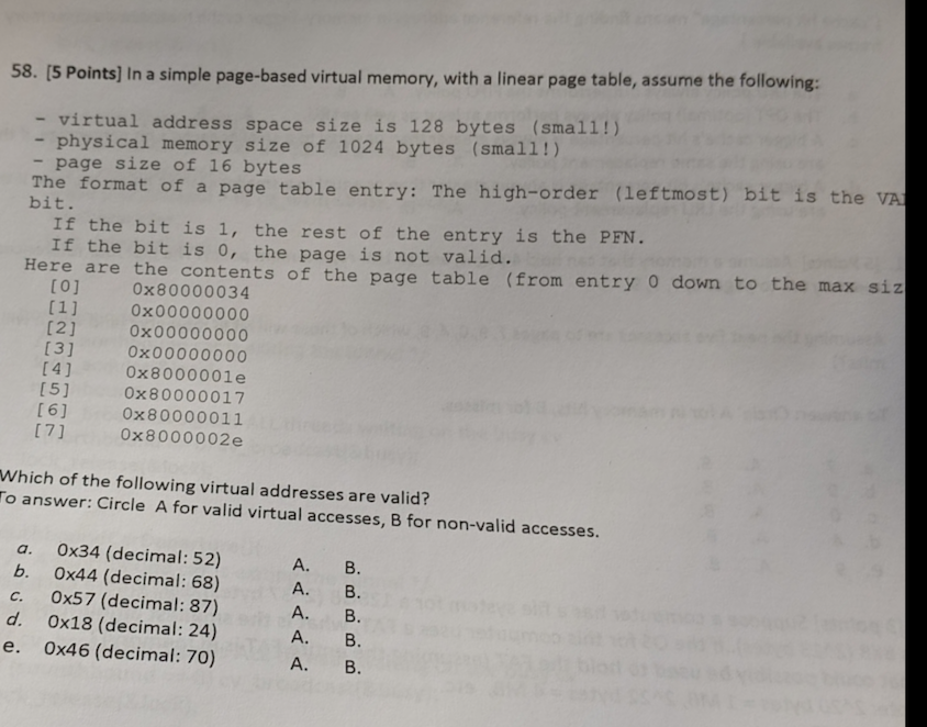 58. [5 Points] In a simple page-based virtual memory, | Chegg.com