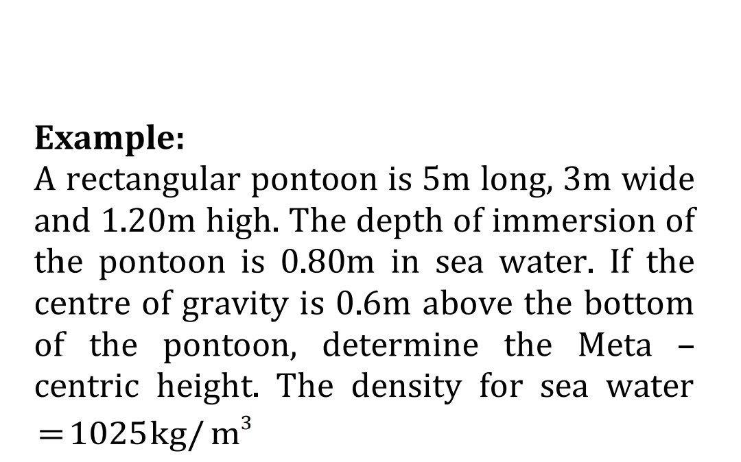 Solved Example: A rectangular pontoon is 5m long, 3m wide | Chegg.com