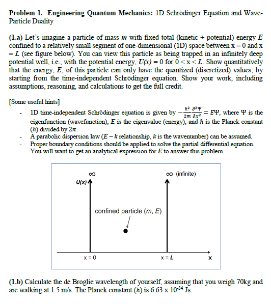 Solved Problem 1. Engineering Quantum Mechanics: 1D | Chegg.com