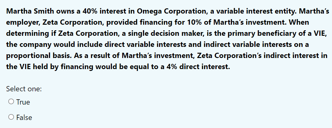 Solved Martha Smith owns a 40% interest in Omega | Chegg.com