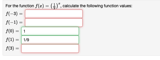 Solved For the function f(x)=(91)x, calculate the following | Chegg.com