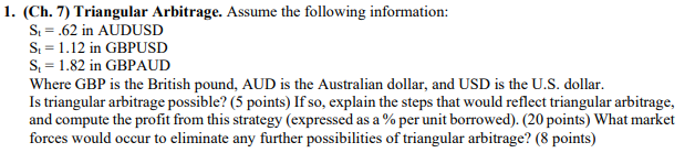 Solved 1. (Ch. 7) Triangular Arbitrage. Assume the following | Chegg.com