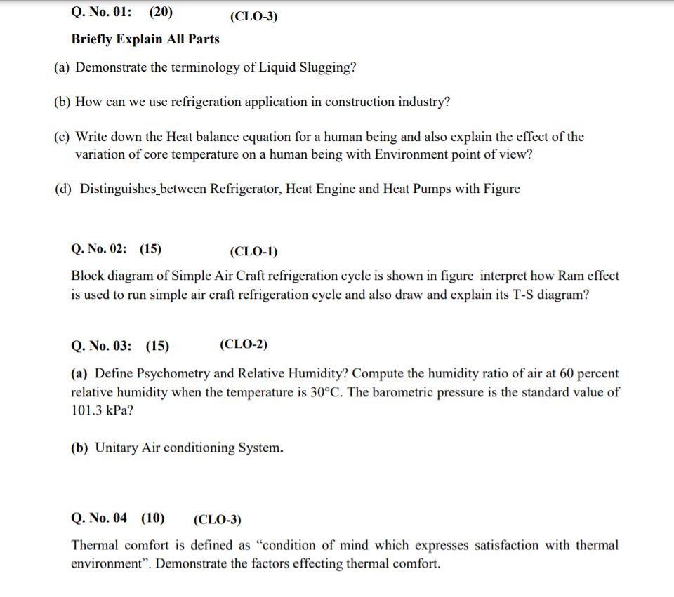 Solved Q. No. 01: (20) (CL0-3) Briefly Explain All Parts (a) | Chegg.com