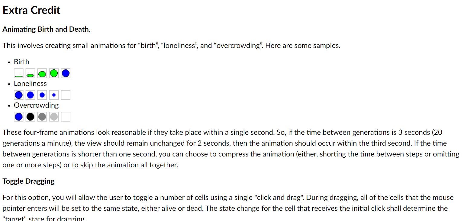 Solved User Interface for the Game of Life In Part I, you | Chegg.com