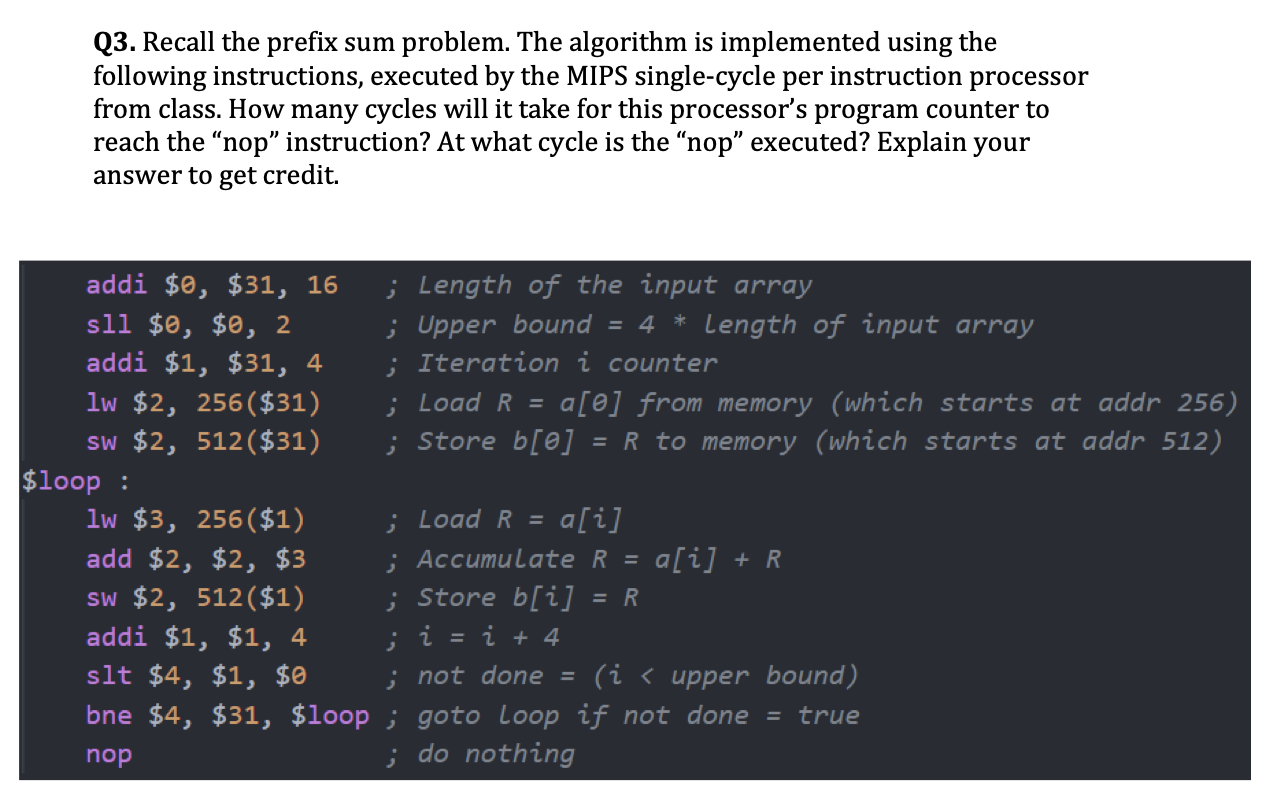 Solved Q3. Recall the prefix sum problem. The algorithm is | Chegg.com