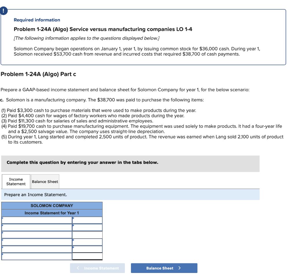 Solved Required information Problem 1-24A (Algo) Service | Chegg.com