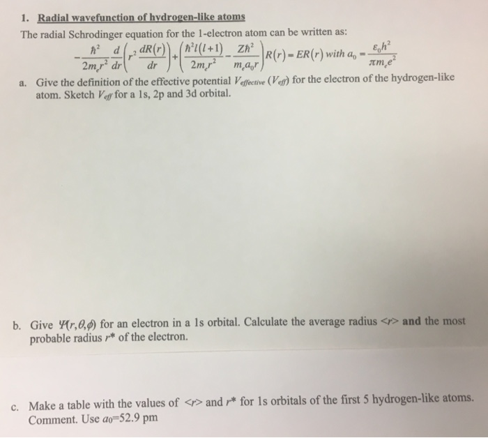 1. Radial wavefunction of hydrogen-like atoms The | Chegg.com