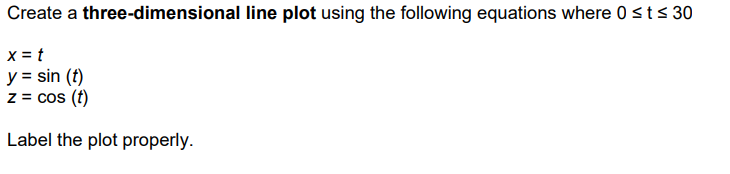 Solved Create a three-dimensional line plot using the | Chegg.com