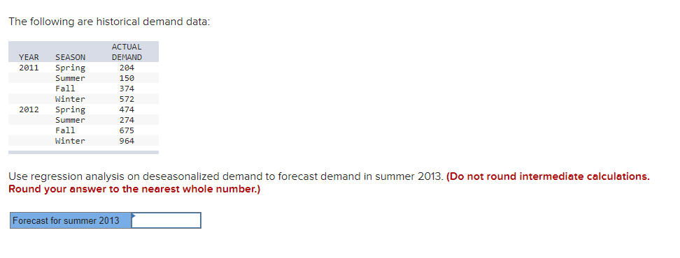 Solved The following are historical demand data: Use | Chegg.com