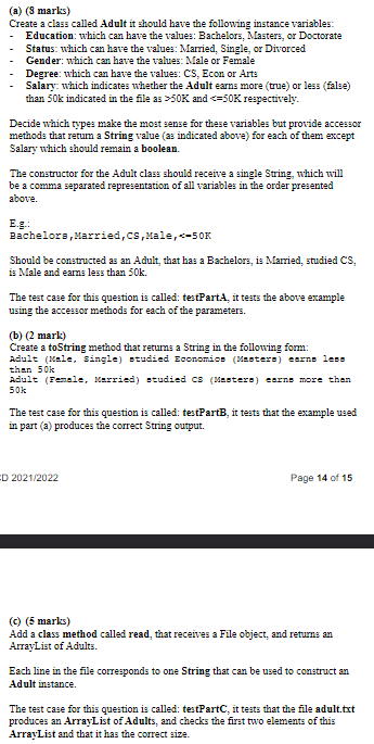 Solved Create a class called Adult it should have the | Chegg.com