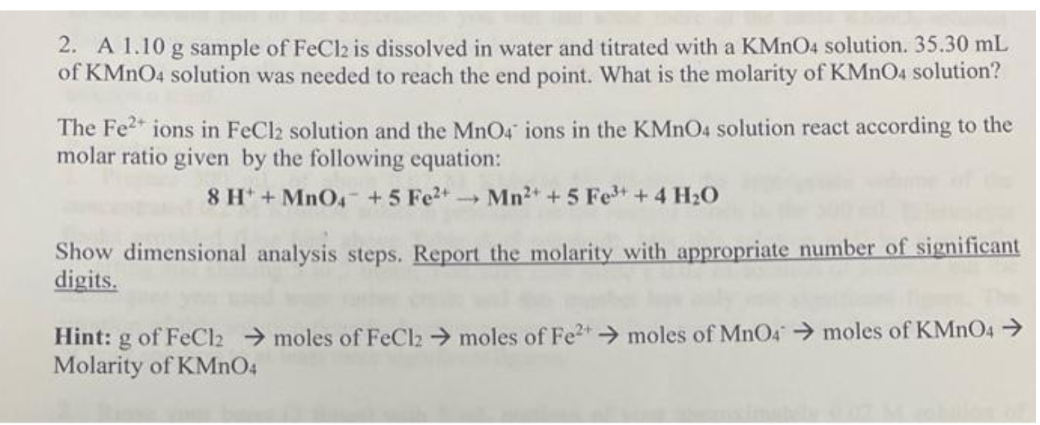 Solved 2. A 1.10 g sample of FeCl2 is dissolved in water and | Chegg.com