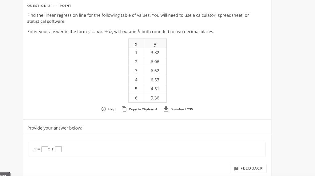 Solved Find the linear regression line for the following | Chegg.com