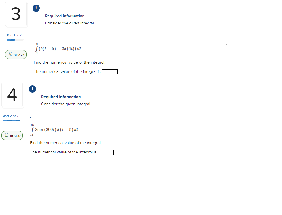 Solved 3 Part 1 of 2 01:51:44 4 Part 2 of 2 01:51:37 ! | Chegg.com