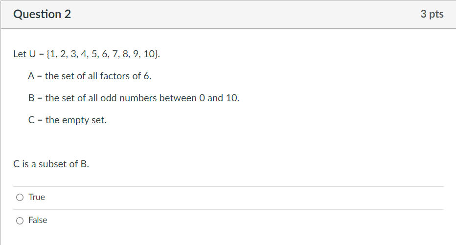 Solved Question 1 3 pts Let U = {1, 2, 3, 4, 5, 6, 7, 8, 9, | Chegg.com