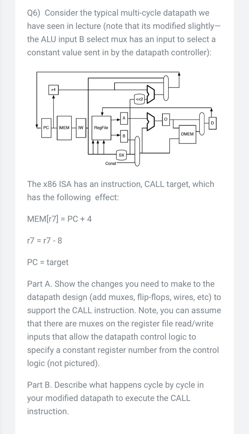 Solved Q6) Consider the typical multi-cycle datapath we have | Chegg.com