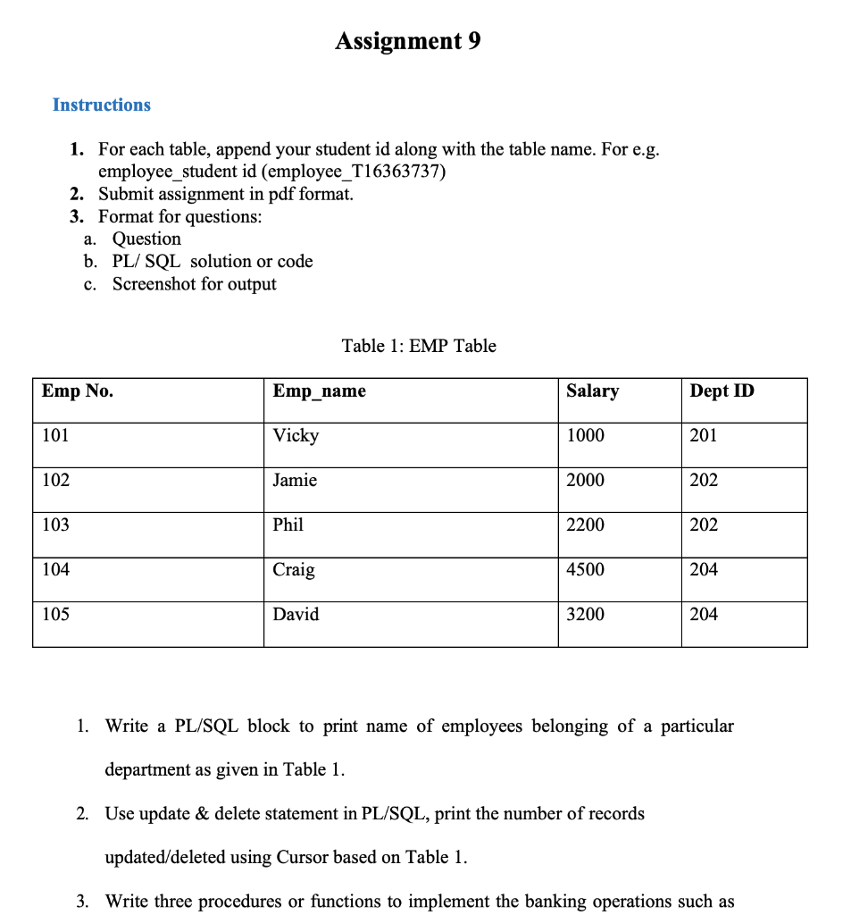 Solved Assignment 9 Instructions 1. For each table, append | Chegg.com
