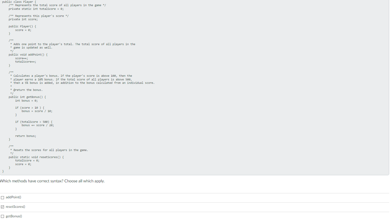 Solved public class Player { /** Represents the total score | Chegg.com