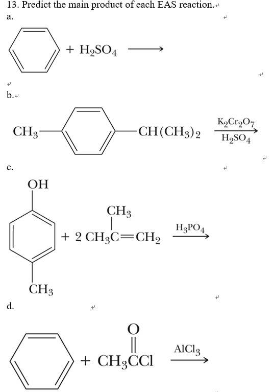 Solved 13. Predict the main product of each EAS reaction. a. | Chegg.com