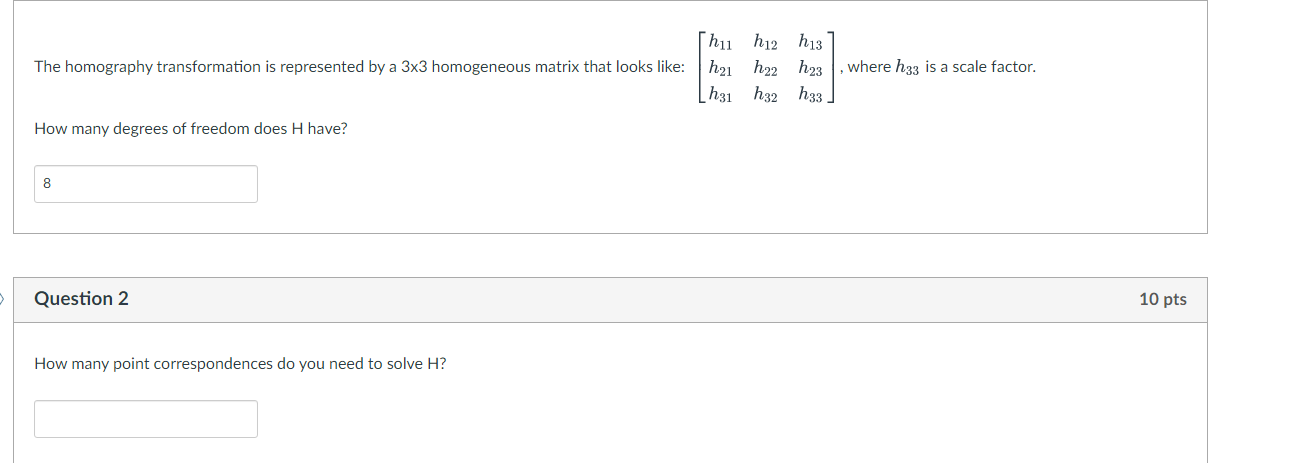 Solved The homography transformation is represented by a 3x3 | Chegg.com